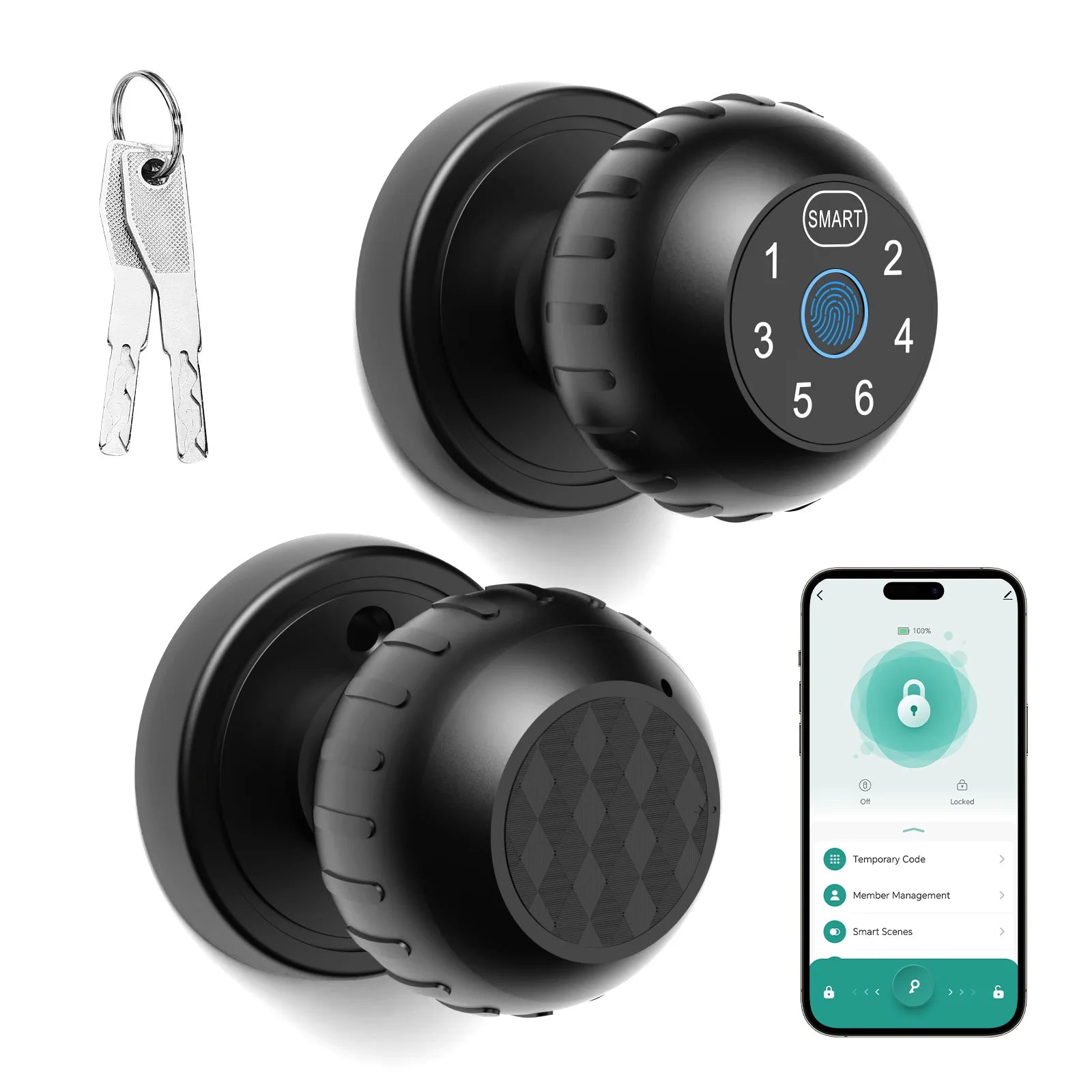 Viladepot Ball-Shaped Smart Lock Fingerprint, App-Controlled, Passcode ...